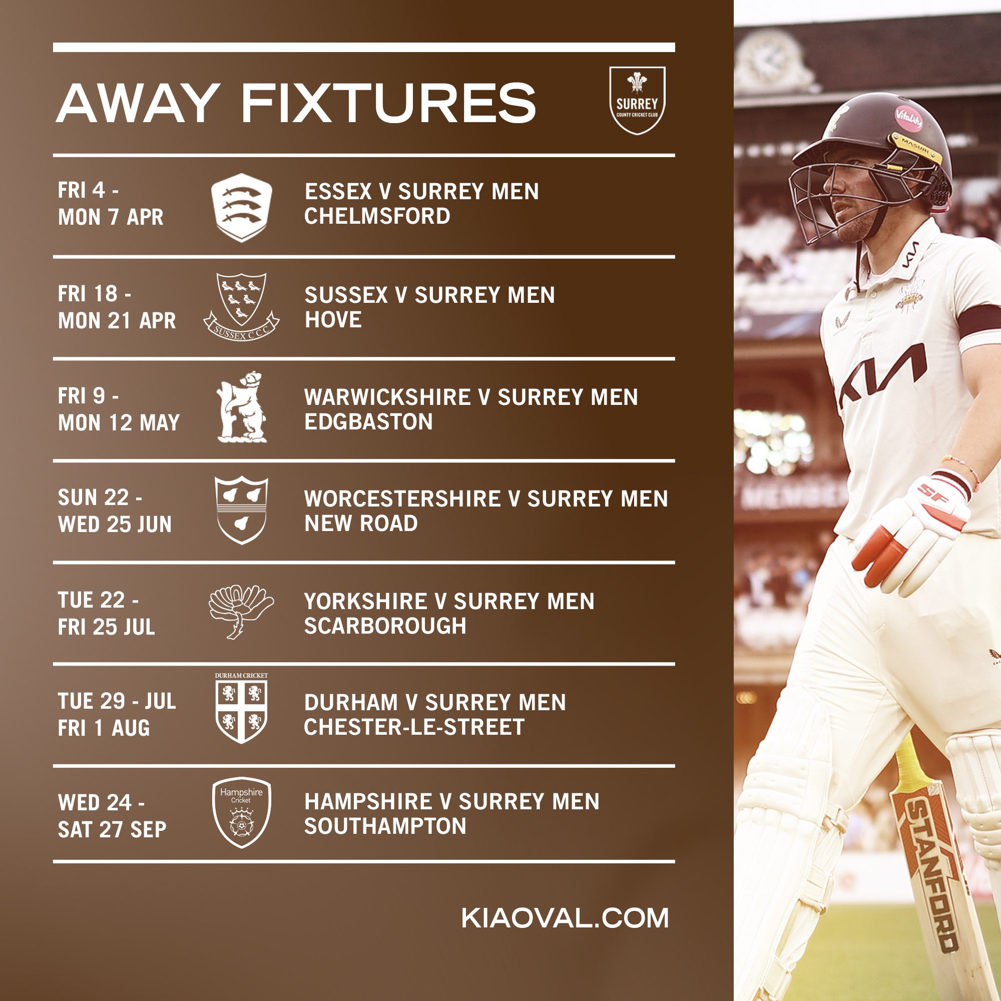 2025 County Championship & One Day Cup fixtures announced - Kia Oval